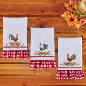 Collections Etc Roosters and Sunflowers Ruffled Hand Towels - Set of 3