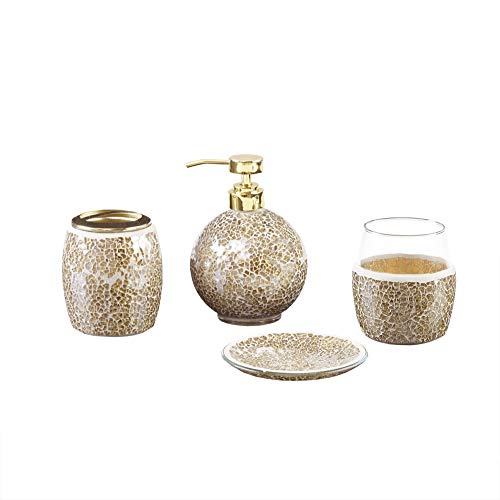 Madison Park Mosaic Bathroom Accessories Set , 4 Piece Bath Accessory Sets With Silver Soap Dispenser , Toothbrush Holder , Tumbler And Ring Tray