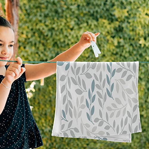 Gray and Blue Leaves Branches Hand Towels Bathroom Bath Towel Set of 2 Soft Absorbent Washcloths Thin Guest Face Towels Decorative for Beach Gym Hotel Yoga Home Decor Kitchen Dish Towel 15x30 Inch