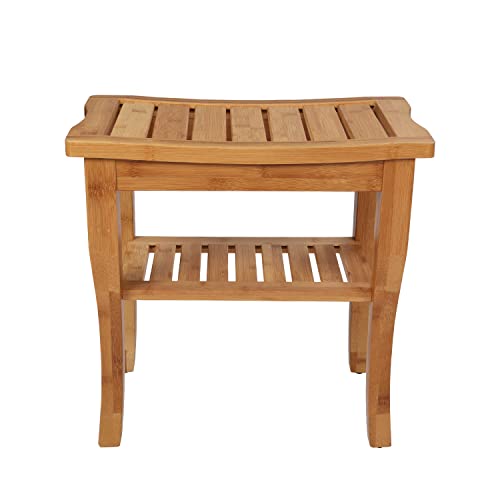 kinsuite Bamboo Shower Bench and Bath Chair Seat Corner Shower Stool for Indoor & Outdoor