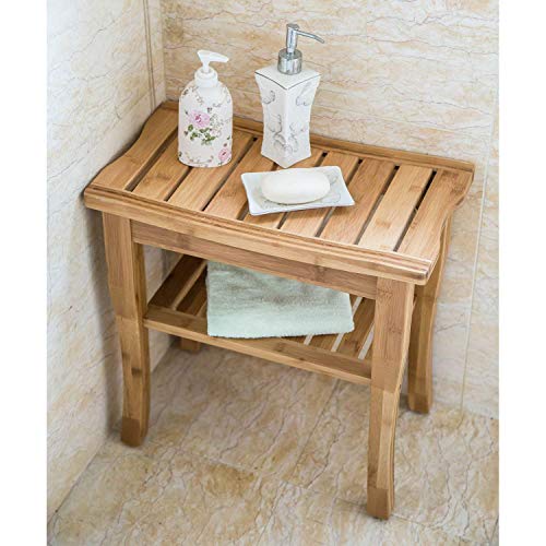 kinsuite Bamboo Shower Bench and Bath Chair Seat Corner Shower Stool for Indoor & Outdoor