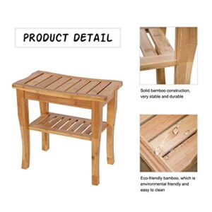 kinsuite Bamboo Shower Bench and Bath Chair Seat Corner Shower Stool for Indoor & Outdoor