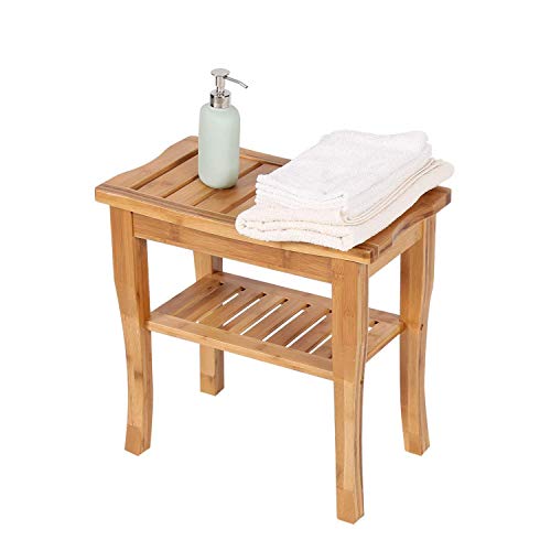 kinsuite Bamboo Shower Bench and Bath Chair Seat Corner Shower Stool for Indoor & Outdoor