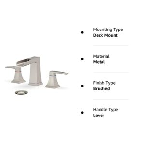 Bathroom Faucets for Sink 3 Holes, Brushed Nickel Bathroom Faucet, 8inch Widespread & Waterfall Bathroom Faucet with Stainless Steel Pop Up Drain and cUPC Lead-Free Hose -(Brushed Nickel)