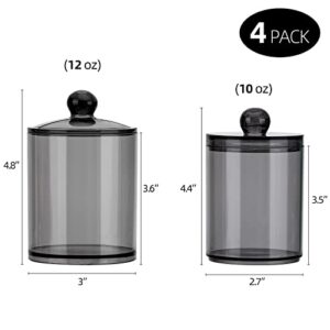 Tbestmax 4 Pack Qtip Holder 10-Ounce, 12-Ounce Bathroom Organizer Accessories Storage Containers Plastic Apothecary Jars with Lids for Cotton Ball, Cotton Swab, Floss, Black