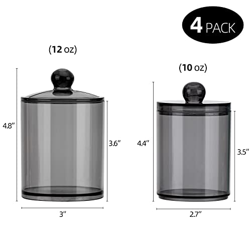 Tbestmax 4 Pack Qtip Holder 10-Ounce, 12-Ounce Bathroom Organizer Accessories Storage Containers Plastic Apothecary Jars with Lids for Cotton Ball, Cotton Swab, Floss, Black