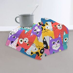 Oplp Funny Cartoon Cat Hand Towels Set of 2 Bright Soft Towel Face Towel Bathroom Kitchen Tea Dish Towels 27.5x16in