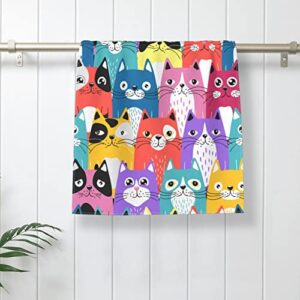 Oplp Funny Cartoon Cat Hand Towels Set of 2 Bright Soft Towel Face Towel Bathroom Kitchen Tea Dish Towels 27.5x16in