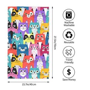 Oplp Funny Cartoon Cat Hand Towels Set of 2 Bright Soft Towel Face Towel Bathroom Kitchen Tea Dish Towels 27.5x16in