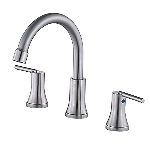 VESLA HOME Modern 8 inch Widespread Brushed Nickel Bathroom Faucet,2 Handle 3 Hole Vanity Faucet for Bathroom Sink with Water Lines and Pop-up Drain