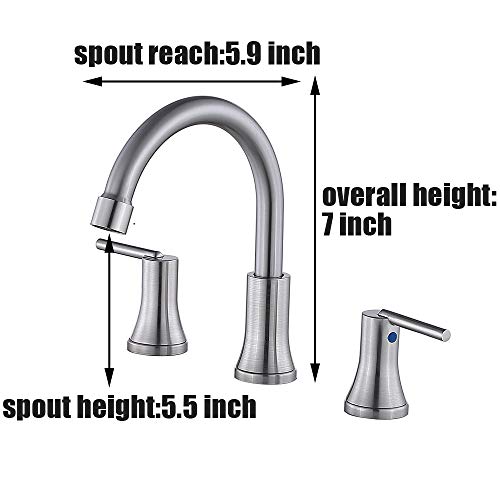 VESLA HOME Modern 8 inch Widespread Brushed Nickel Bathroom Faucet,2 Handle 3 Hole Vanity Faucet for Bathroom Sink with Water Lines and Pop-up Drain