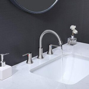 VESLA HOME Modern 8 inch Widespread Brushed Nickel Bathroom Faucet,2 Handle 3 Hole Vanity Faucet for Bathroom Sink with Water Lines and Pop-up Drain