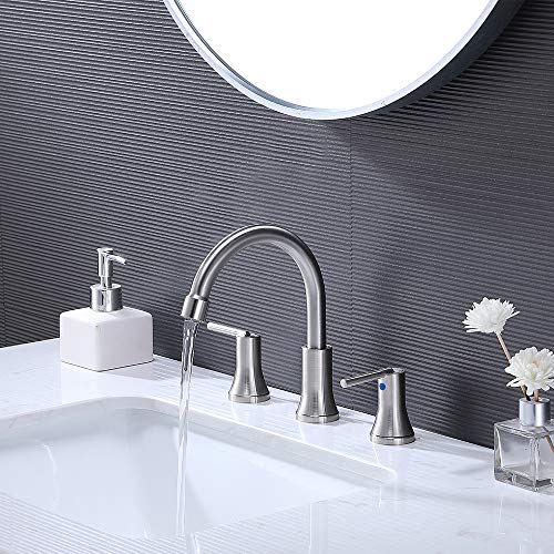 VESLA HOME Modern 8 inch Widespread Brushed Nickel Bathroom Faucet,2 Handle 3 Hole Vanity Faucet for Bathroom Sink with Water Lines and Pop-up Drain