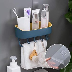 BEAUTTI DAUPHINE Self Adhesive Wall Mounted Shower Caddy Shelf Bath Organizer, Shampoo Shelves Storage Basket Soap Holder with 4 Hooks & 1 Towel Bar Rack for Bathroom, Kitchen, No Drilling