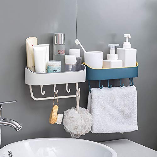 BEAUTTI DAUPHINE Self Adhesive Wall Mounted Shower Caddy Shelf Bath Organizer, Shampoo Shelves Storage Basket Soap Holder with 4 Hooks & 1 Towel Bar Rack for Bathroom, Kitchen, No Drilling