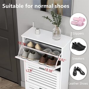 Noskatu Shoe Cabinet with Louvered Door Entryway Storage Cabinet with 3 Flip Doors and Adjustable Shelf Modern White Shoe Storage Rack for Entryway Hallway