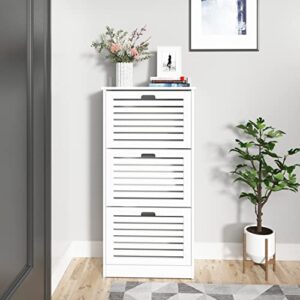 Noskatu Shoe Cabinet with Louvered Door Entryway Storage Cabinet with 3 Flip Doors and Adjustable Shelf Modern White Shoe Storage Rack for Entryway Hallway