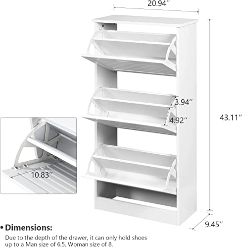 Noskatu Shoe Cabinet with Louvered Door Entryway Storage Cabinet with 3 Flip Doors and Adjustable Shelf Modern White Shoe Storage Rack for Entryway Hallway