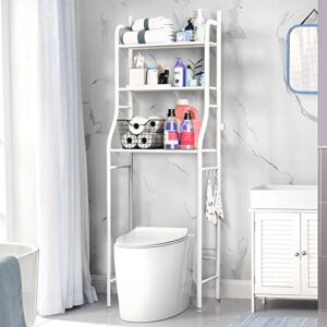 jocher 3-tier over the toilet storage rack, multifunctional bathroom organizer over toilet shelf,stable freestanding toilet rack storage shelves, space saver,metal,19.7" w x 9.85" d x 60" h(white)