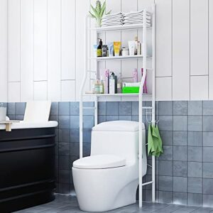 JOCHER 3-Tier Over The Toilet Storage Rack, Multifunctional Bathroom Organizer Over Toilet Shelf,Stable Freestanding Toilet Rack Storage Shelves, Space Saver,Metal,19.7" W x 9.85" D x 60" H(White)