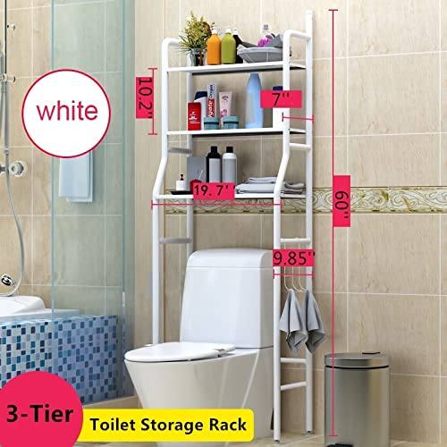 JOCHER 3-Tier Over The Toilet Storage Rack, Multifunctional Bathroom Organizer Over Toilet Shelf,Stable Freestanding Toilet Rack Storage Shelves, Space Saver,Metal,19.7" W x 9.85" D x 60" H(White)