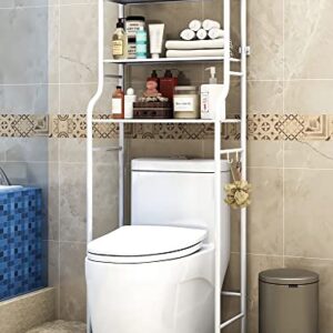 JOCHER 3-Tier Over The Toilet Storage Rack, Multifunctional Bathroom Organizer Over Toilet Shelf,Stable Freestanding Toilet Rack Storage Shelves, Space Saver,Metal,19.7" W x 9.85" D x 60" H(White)