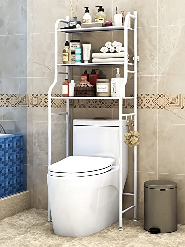 JOCHER 3-Tier Over The Toilet Storage Rack, Multifunctional Bathroom Organizer Over Toilet Shelf,Stable Freestanding Toilet Rack Storage Shelves, Space Saver,Metal,19.7" W x 9.85" D x 60" H(White)