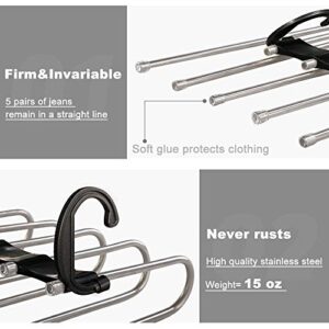 WAOU Massy Pants Hangers Multi-Layer Hanging Pants 5 in 1 Pants Rack Stainless Steel Pants Hangers Folding Storage Rack Space Saver Storage for Trousers Scarf Tie Belt Adjustable Black (2 Pack)