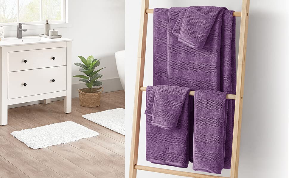 CANNON Shear Bliss Quick Dry 100% Cotton Hand Towels (16" L x 26" W), Slim Lightweight Design, Textured Dual Weave, Low Lint Absorbent (2 Pack, Plum)…