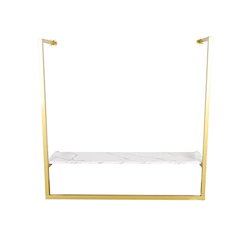 Wall Mounted Clothes Rack Clothing Store Garment Rack Clothing Racks for Hanging Clothes Rail Closet Clothes Hanger Rack Metal Storage Display Rack Simple Clothing Rack Gold (U-Shaped+Board)