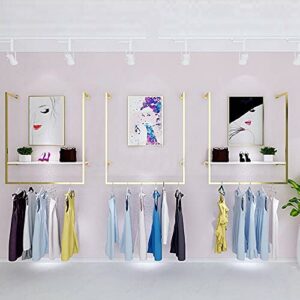 Wall Mounted Clothes Rack Clothing Store Garment Rack Clothing Racks for Hanging Clothes Rail Closet Clothes Hanger Rack Metal Storage Display Rack Simple Clothing Rack Gold (U-Shaped+Board)