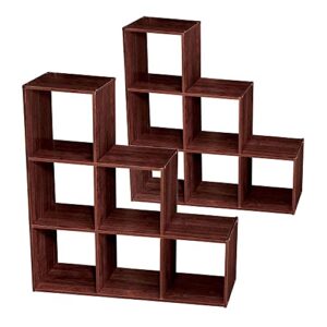 closetmaid 3 tier free standing wooden cubical organizer with 6 cubes slotted design for added house storage, dark cherry (2 pack)