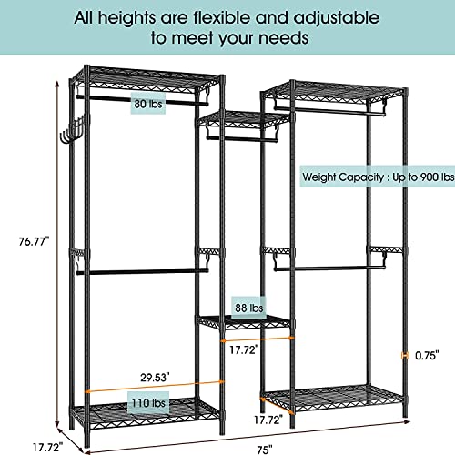 Fancihabor Clothes Rack, Heavy Duty Clothing Racks for Hanging Clothes, Freestanding & L-shaped Closet Free Switching (Diameter 0.75 inch, Black)