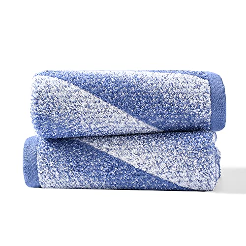 YiLUOMO Diagonal Striped Pattern Hand Towels Set of 2 Blue Color Fade Design 100% Cotton Absorbent Soft Towel for Bathroom 13 x 29 Inch