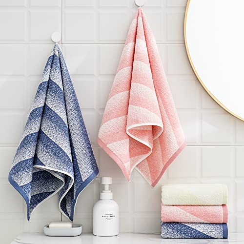 YiLUOMO Diagonal Striped Pattern Hand Towels Set of 2 Blue Color Fade Design 100% Cotton Absorbent Soft Towel for Bathroom 13 x 29 Inch