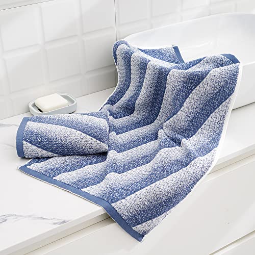 YiLUOMO Diagonal Striped Pattern Hand Towels Set of 2 Blue Color Fade Design 100% Cotton Absorbent Soft Towel for Bathroom 13 x 29 Inch