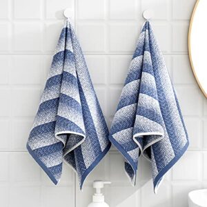 YiLUOMO Diagonal Striped Pattern Hand Towels Set of 2 Blue Color Fade Design 100% Cotton Absorbent Soft Towel for Bathroom 13 x 29 Inch