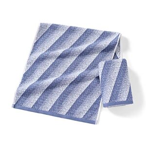 YiLUOMO Diagonal Striped Pattern Hand Towels Set of 2 Blue Color Fade Design 100% Cotton Absorbent Soft Towel for Bathroom 13 x 29 Inch