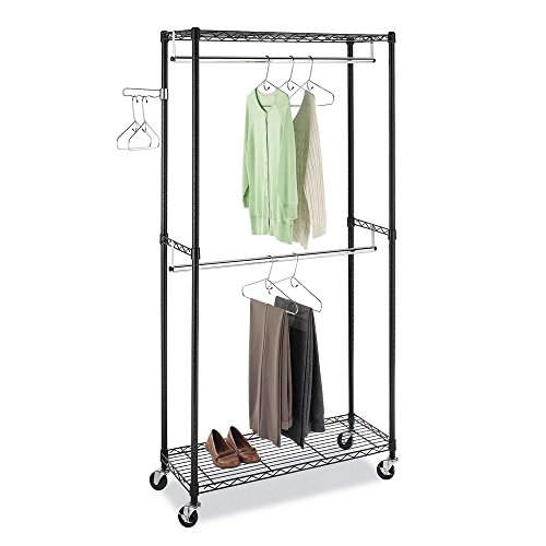 Kcelarec 70 Inches Adjustable, Double Hanging Rod Garment Rolling Closet Organizer Rack,Black