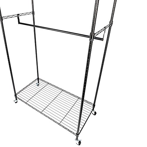 Kcelarec 70 Inches Adjustable, Double Hanging Rod Garment Rolling Closet Organizer Rack,Black