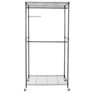 Kcelarec 70 Inches Adjustable, Double Hanging Rod Garment Rolling Closet Organizer Rack,Black