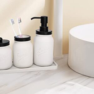 Bathroom Accessory Set,Mason Jar Bathroom Accessory Set, 4 Pcs Bathroom Accessory Set, White Quartz Sand, Include Lotion Dispenser &Tumbler& Cotton Jar&Tray