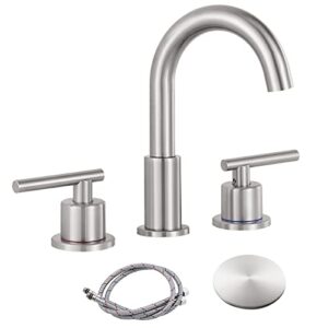 fgkq bathroom faucet for sink 3 hole, 8 inch widespread bathroom faucet, 2 handle high arc bathroom sink faucets with pop-up drain and water supply lines, brushed nickel