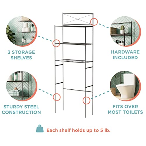 Zenna Home Over the Toilet Storage, Metal Bathroom Spacesaver with 3 Shelves, Cross-Style Storage Cabinet, Easy Assembly, Oil Rubbed Bronze