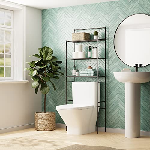 Zenna Home Over the Toilet Storage, Metal Bathroom Spacesaver with 3 Shelves, Cross-Style Storage Cabinet, Easy Assembly, Oil Rubbed Bronze