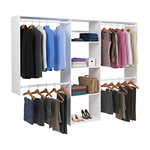 Easy Track OK1460 Deluxe Starter Closet Storage Wall Mounted Wardrobe Organizer System Kit with Shelves and Rods in White for Bedroom with Hardware