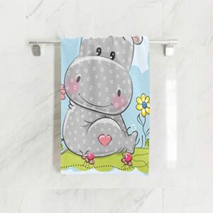 tarity cute cartoon hippo hand towels super soft highly absorbent face towels hand towel bath towel for gym bathroom kitchen sports spa 30"x15"