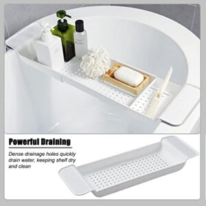 Expandable Drain Bath Shelf Caddy Tray, Multifunctional Plastic Bathtub Tray Bathroom Organizer Simple Stylish Bathtub Storage Rack for Candle Towel, Book, Wine, Phone, Shower (White - 1pcs)