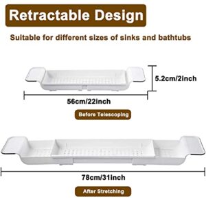 Expandable Drain Bath Shelf Caddy Tray, Multifunctional Plastic Bathtub Tray Bathroom Organizer Simple Stylish Bathtub Storage Rack for Candle Towel, Book, Wine, Phone, Shower (White - 1pcs)