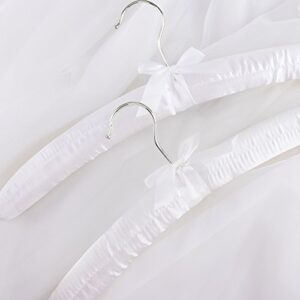 HANGERWORLD 3 Pack White Satin Padded Hangers with Non-Slip Buttons -15inch Cushioned Coat Hanger for Dresses, Sweaters, Blouses, Shirts, Women's Clothing